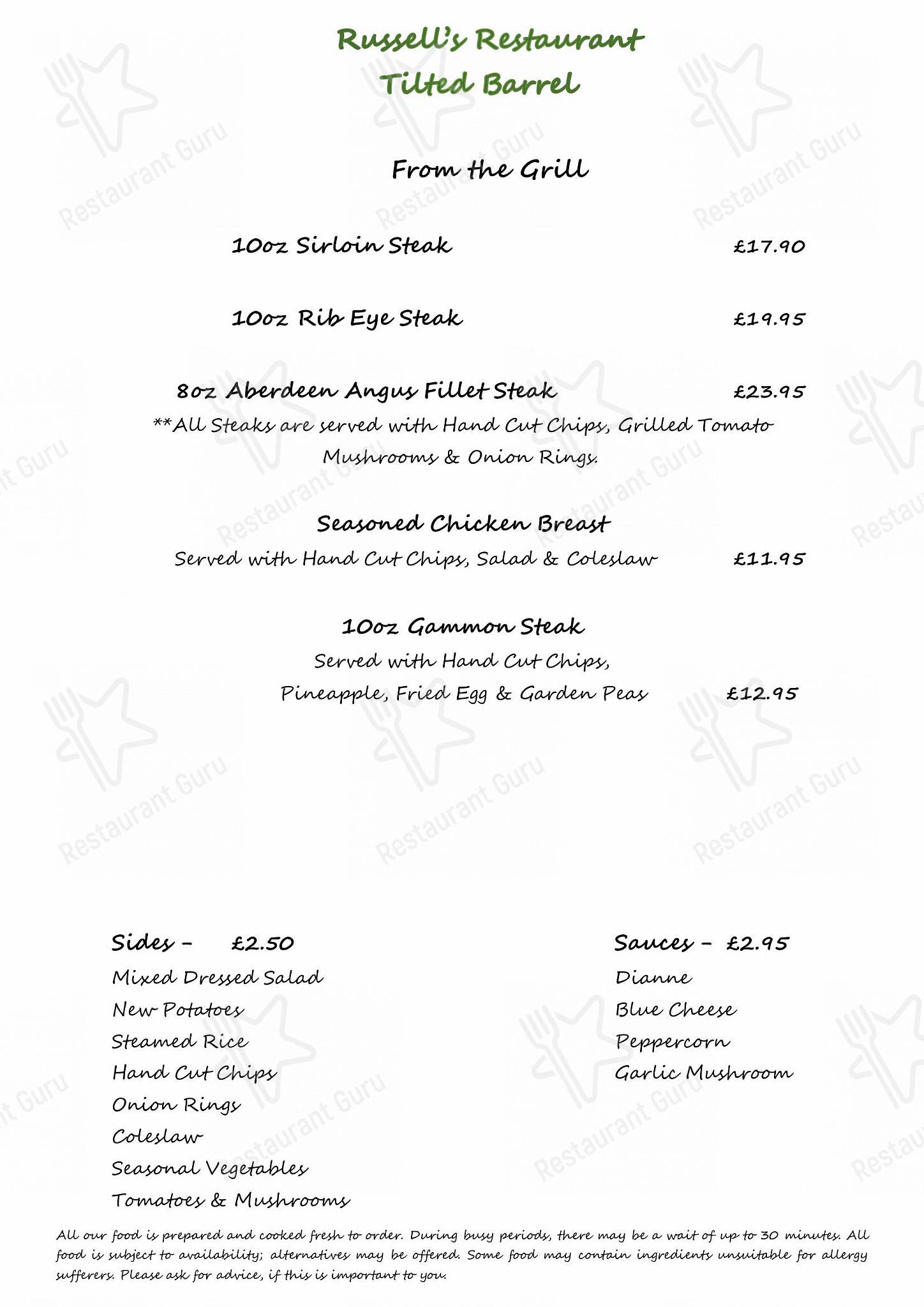 Menu at The Tilted Barrel, Grimsby, 2 Kirk Gate