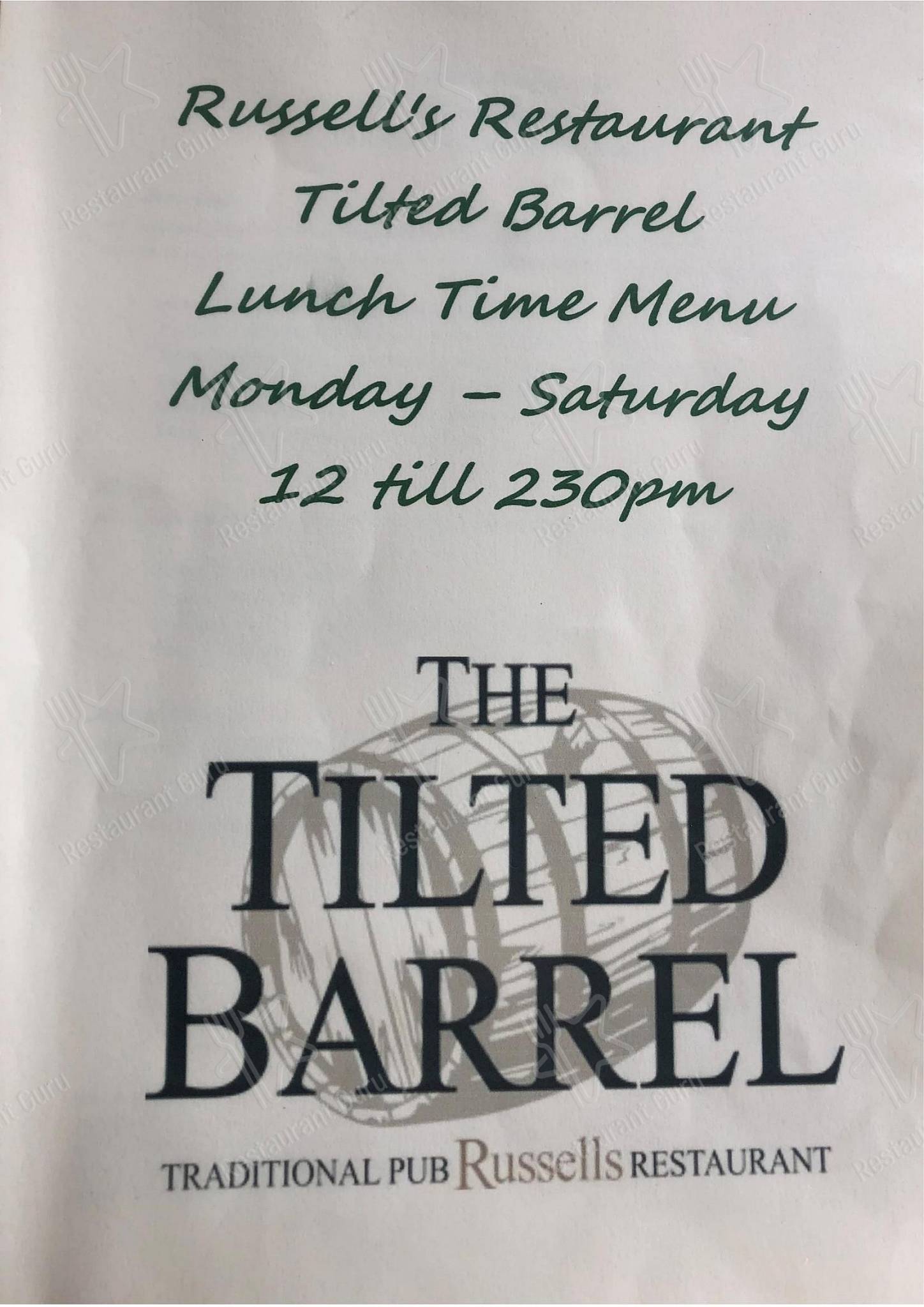 Menu at The Tilted Barrel, Grimsby, 2 Kirk Gate