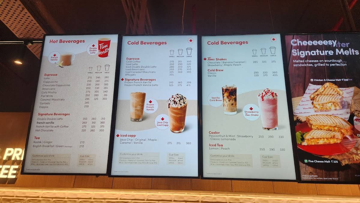 Menu at Tim Hortons, Noida