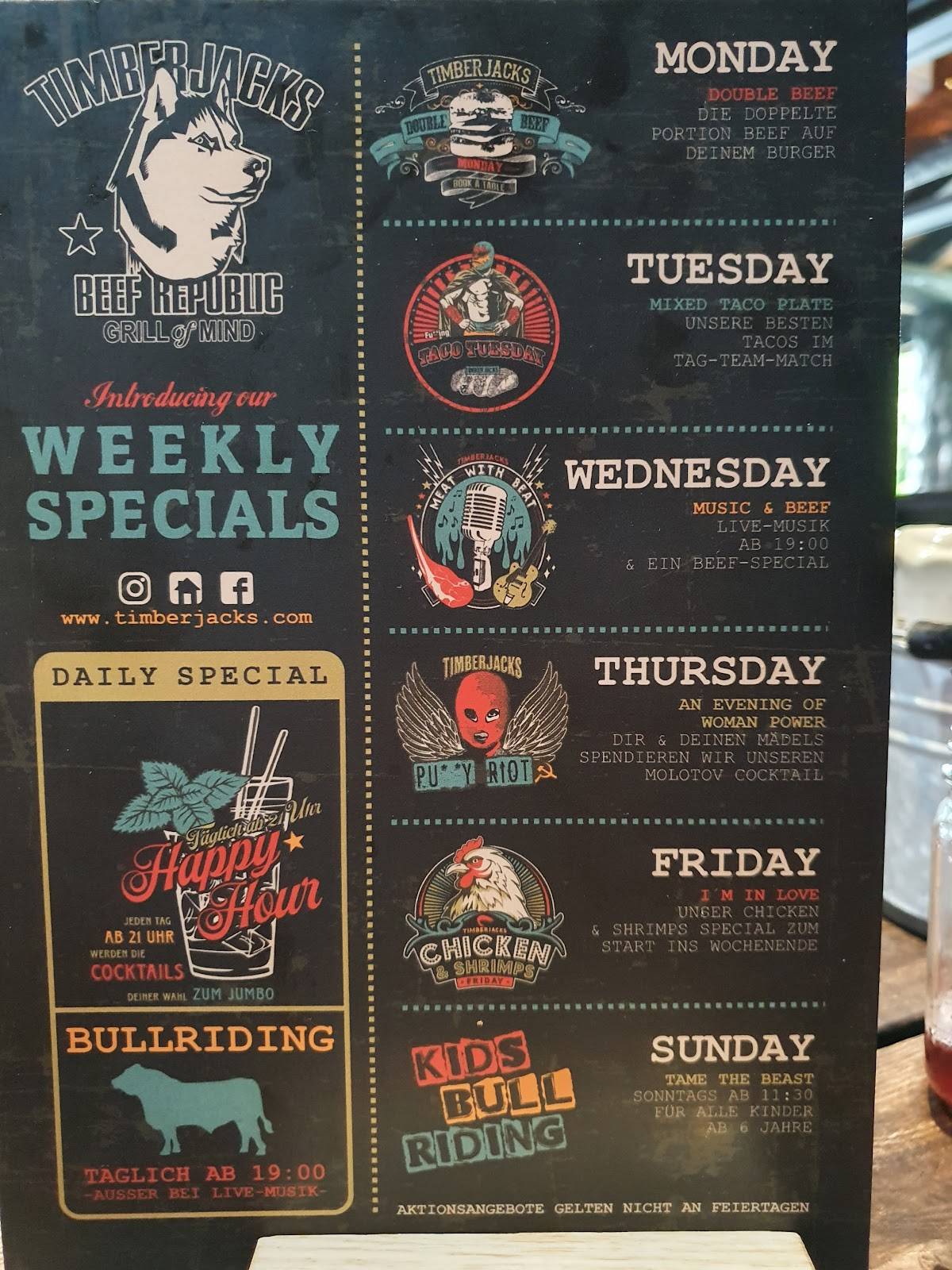 Speisekarte von Timberjacks Kassel steakhaus, Kassel