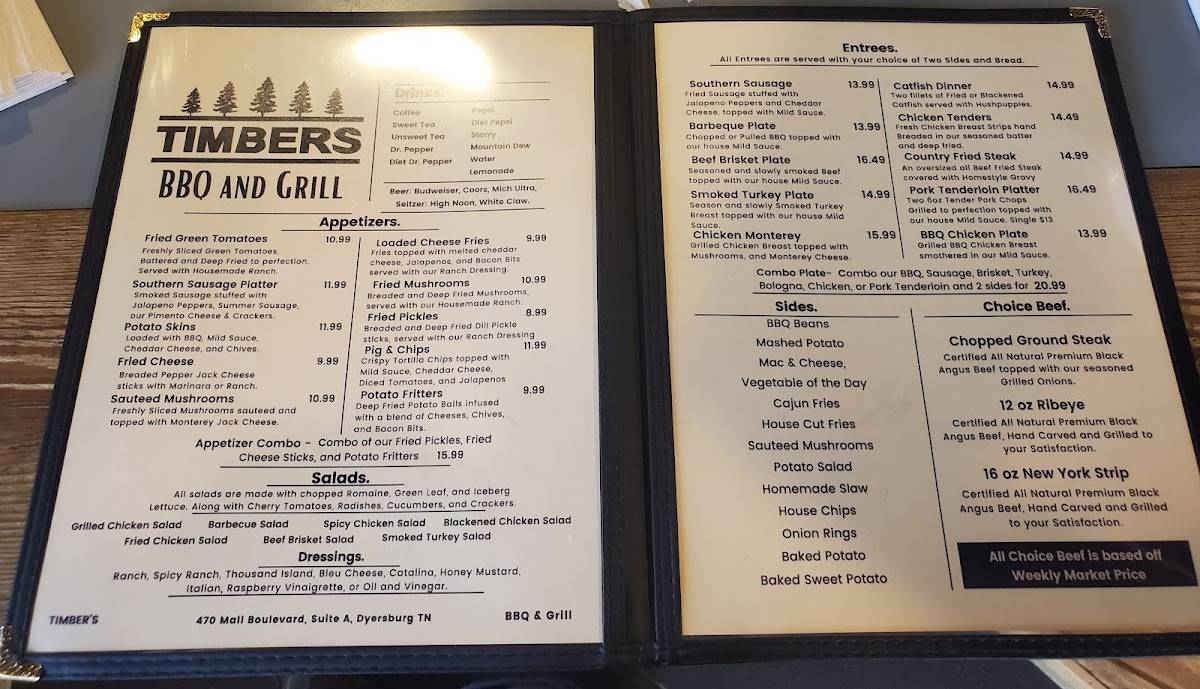 Menu at Timbers BBQ and Grill, Dyersburg