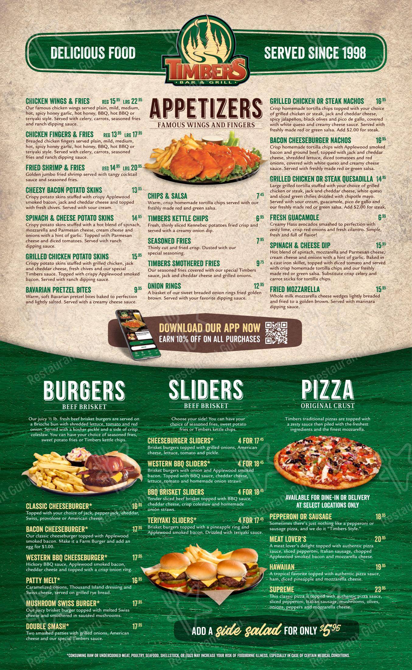 Carta de Timbers Bar & Grill, Las Vegas, N Durango Dr