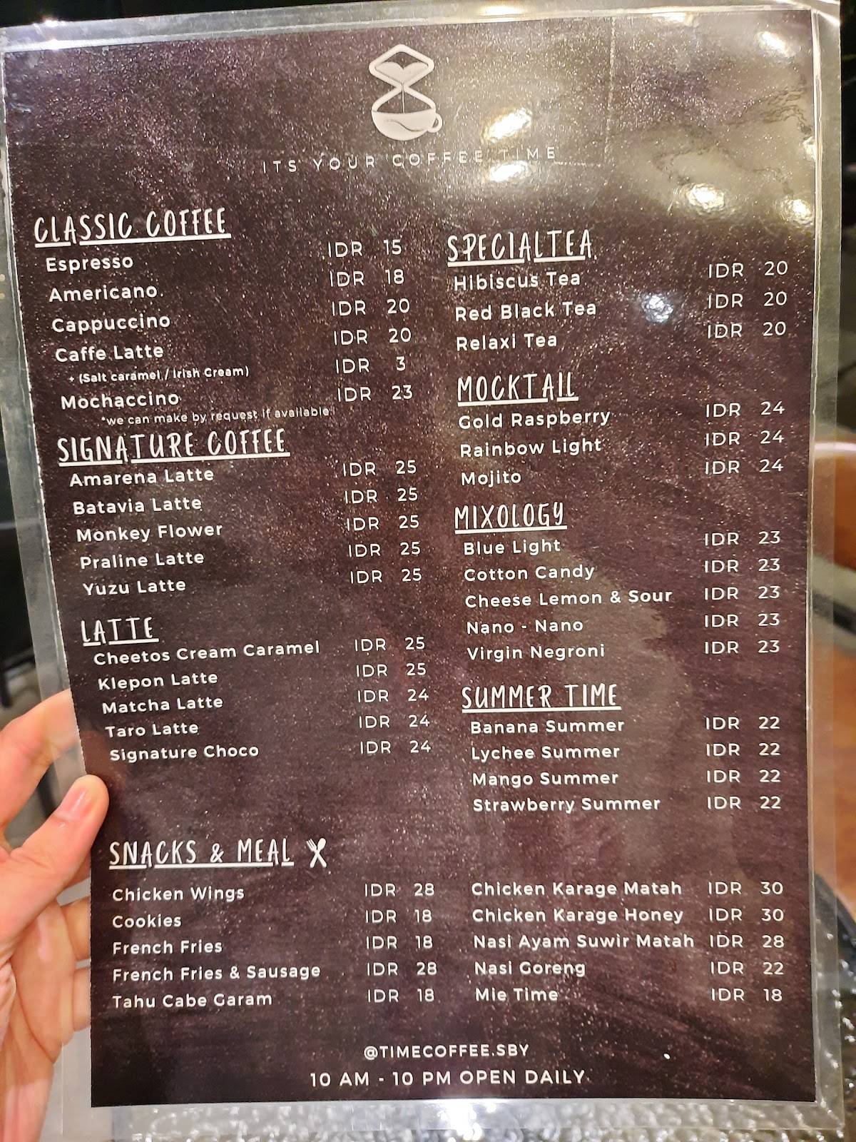 Menu at Time Coffee, Surabaya