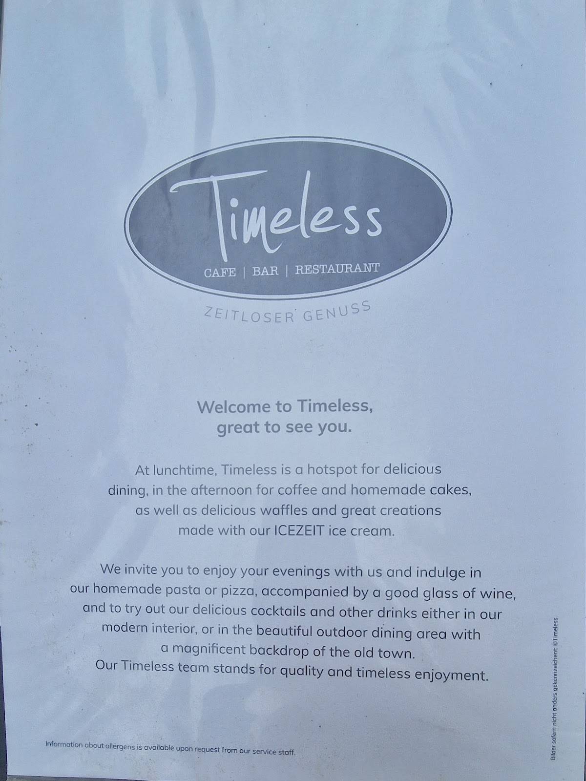 Speisekarte von Timeless cafe, Salzburg