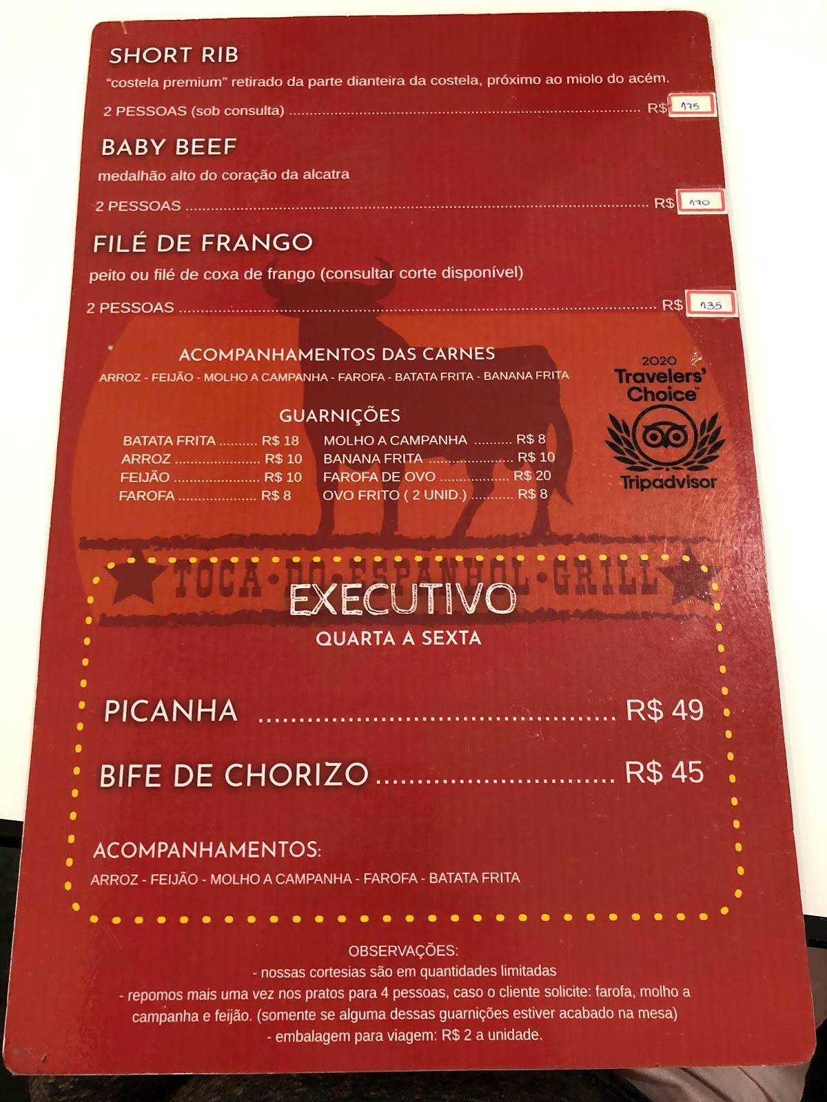 Menu em Toca do Espanhol restaurante, Maricá
