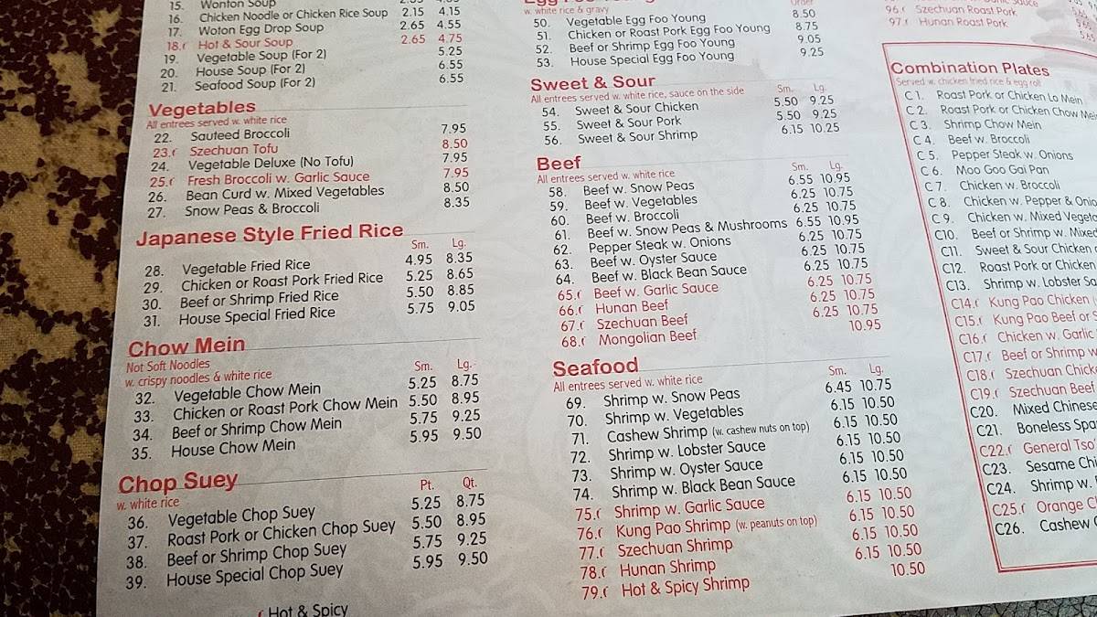 Menu at Top China restaurant, Bella Vista