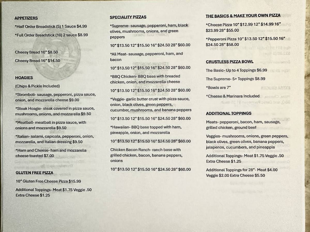 Menu at Top Crust Pizzeria, North Vernon