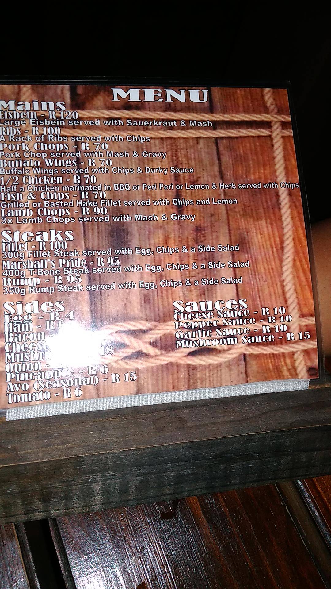 Menu at Top Shots Saloon pub & bar, Boksburg