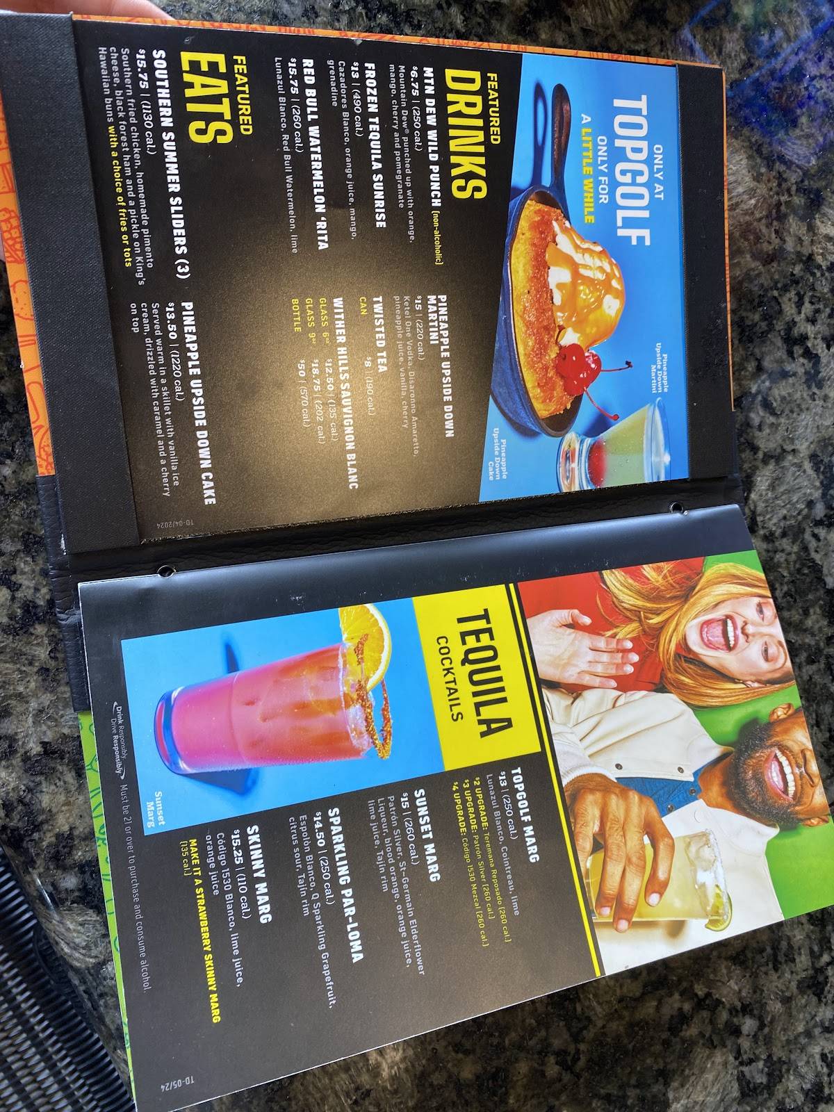 Menu at Topgolf pub & bar, San Jose