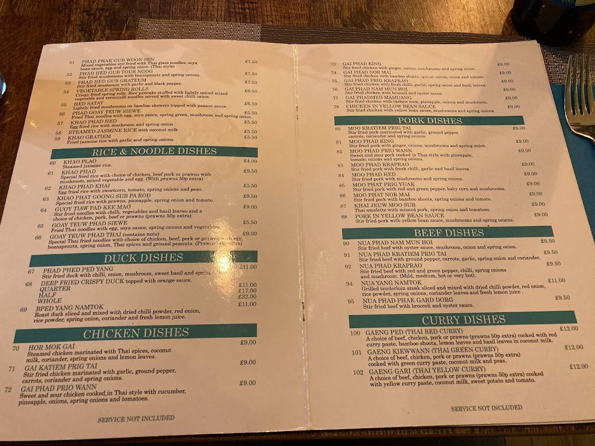 Menu at Torbay Thai Takeaway restaurant, Paignton