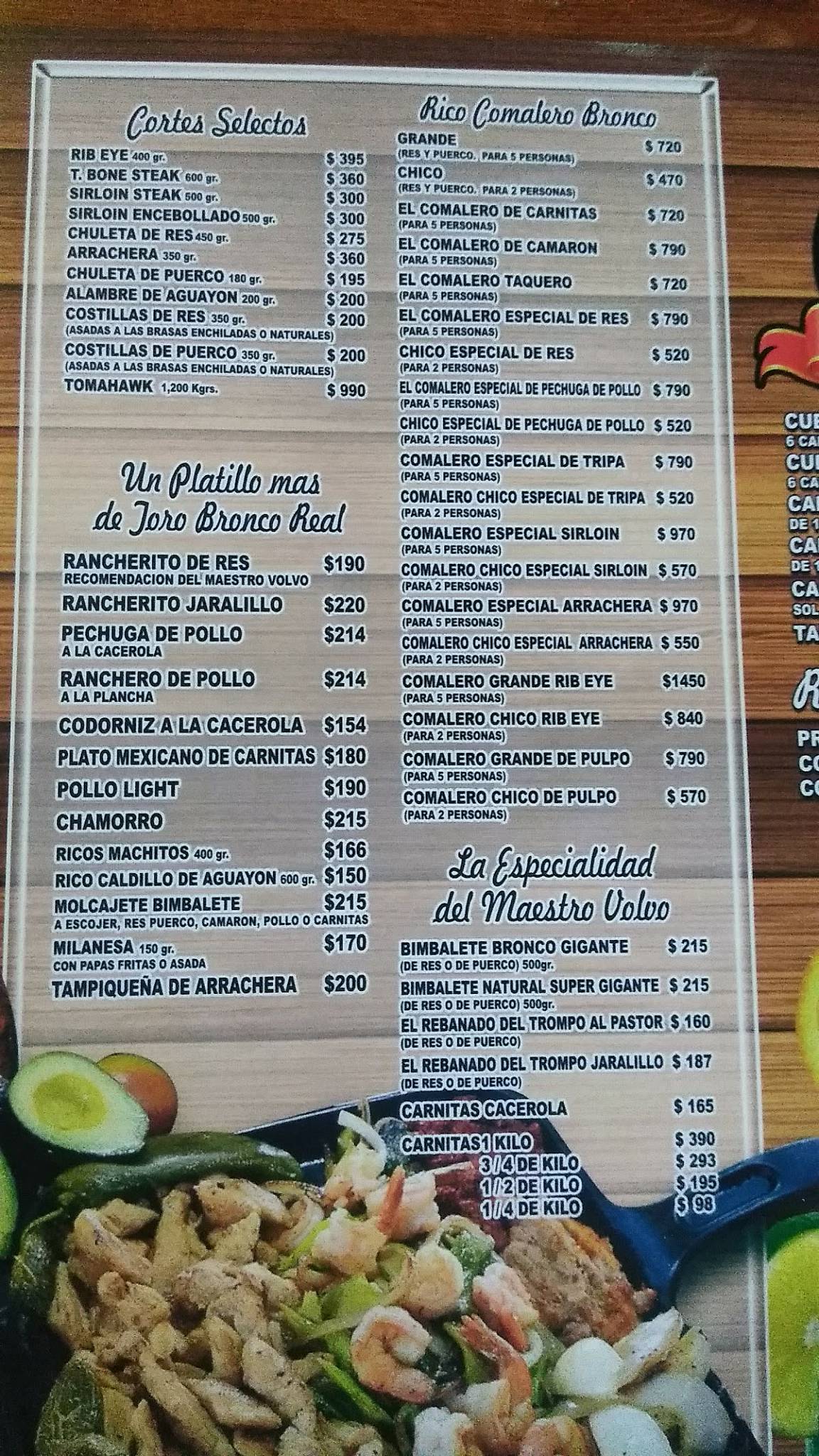Carta del restaurante Toro Bronco Real, Ciudad Juarez, Av. Waterfill 427