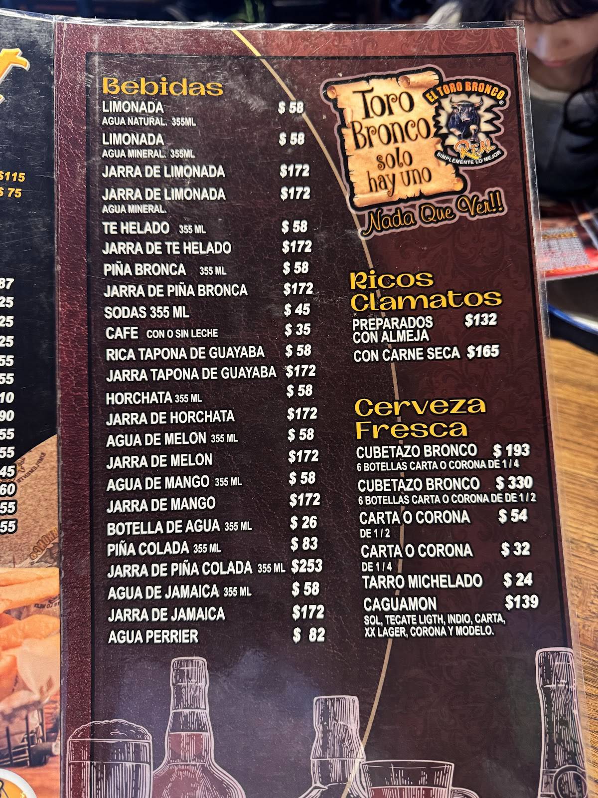 Carta del restaurante Toro Bronco Real, Ciudad Juarez, Av. Waterfill 427