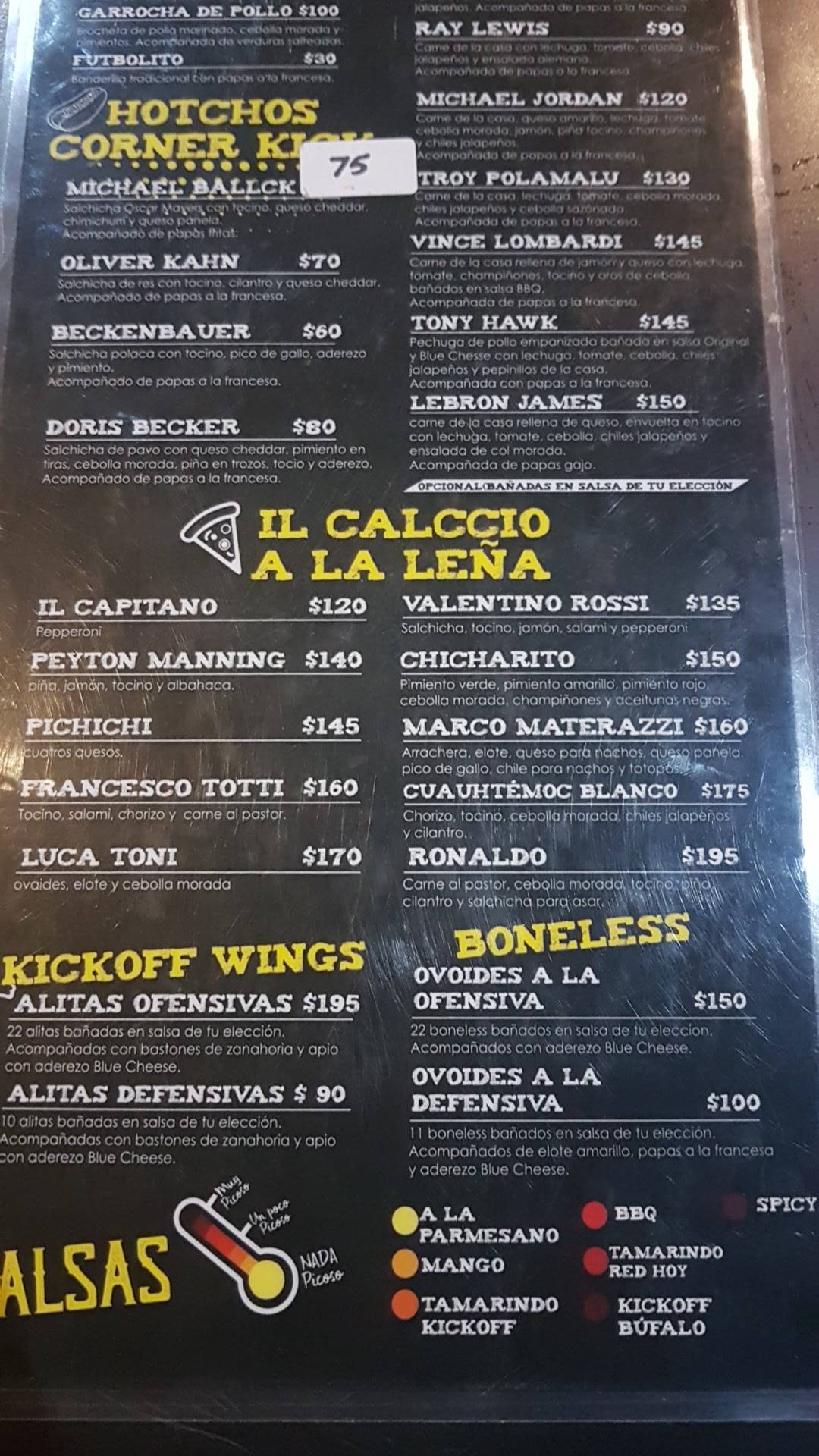 Carta de Kickoff Restaurant & Sportbar, Torreón
