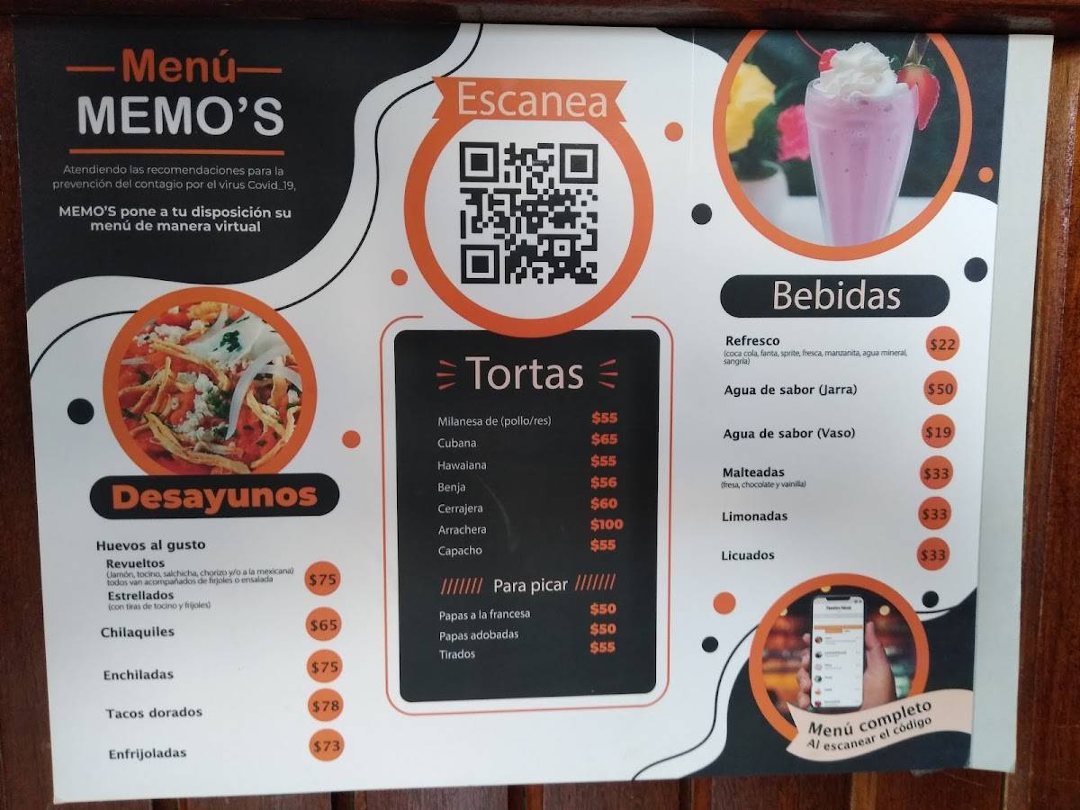 Menu at Torta Memo's restaurant, Toluca