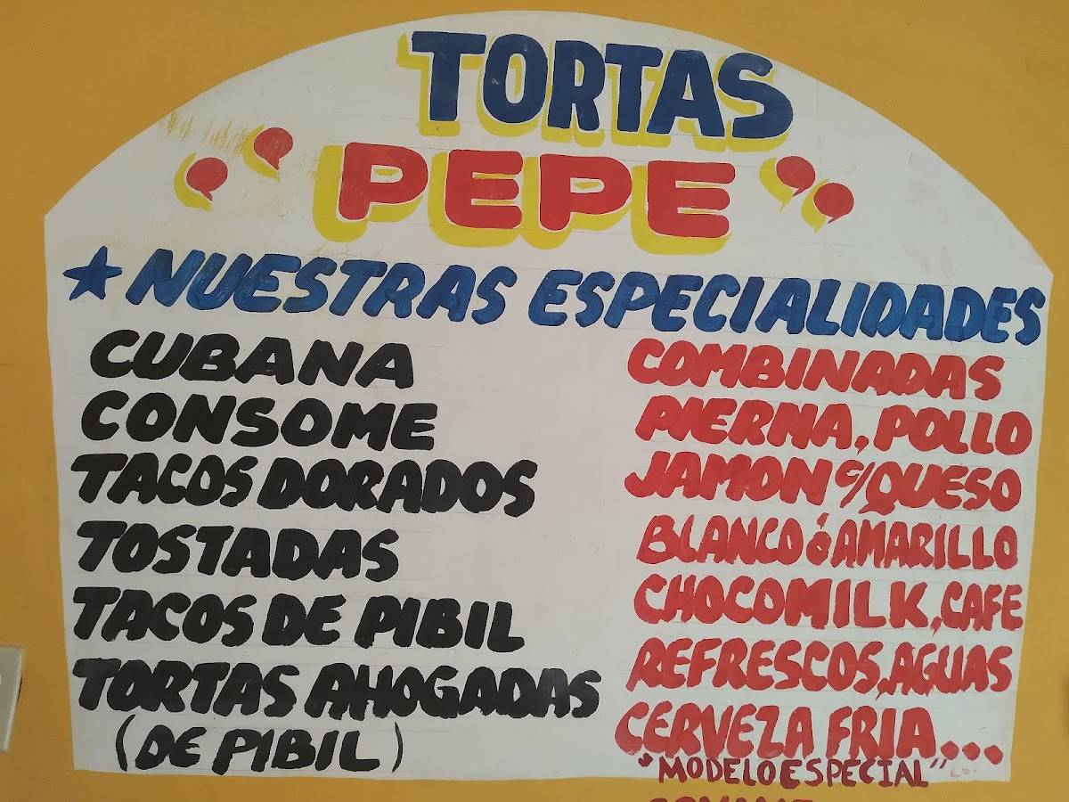 Menu at Tortas pepe restaurant, Mexico, Calle Cto. 3 114