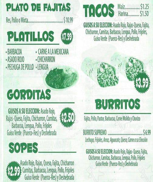 Menu at Tortilleria y Restaurant Mama Queta, Dallas