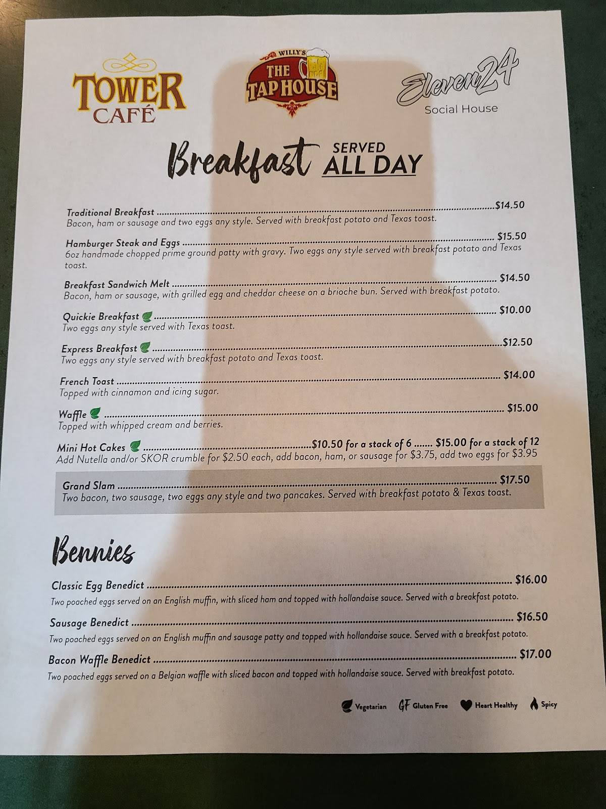 Menu at Tower Cafe, Estevan