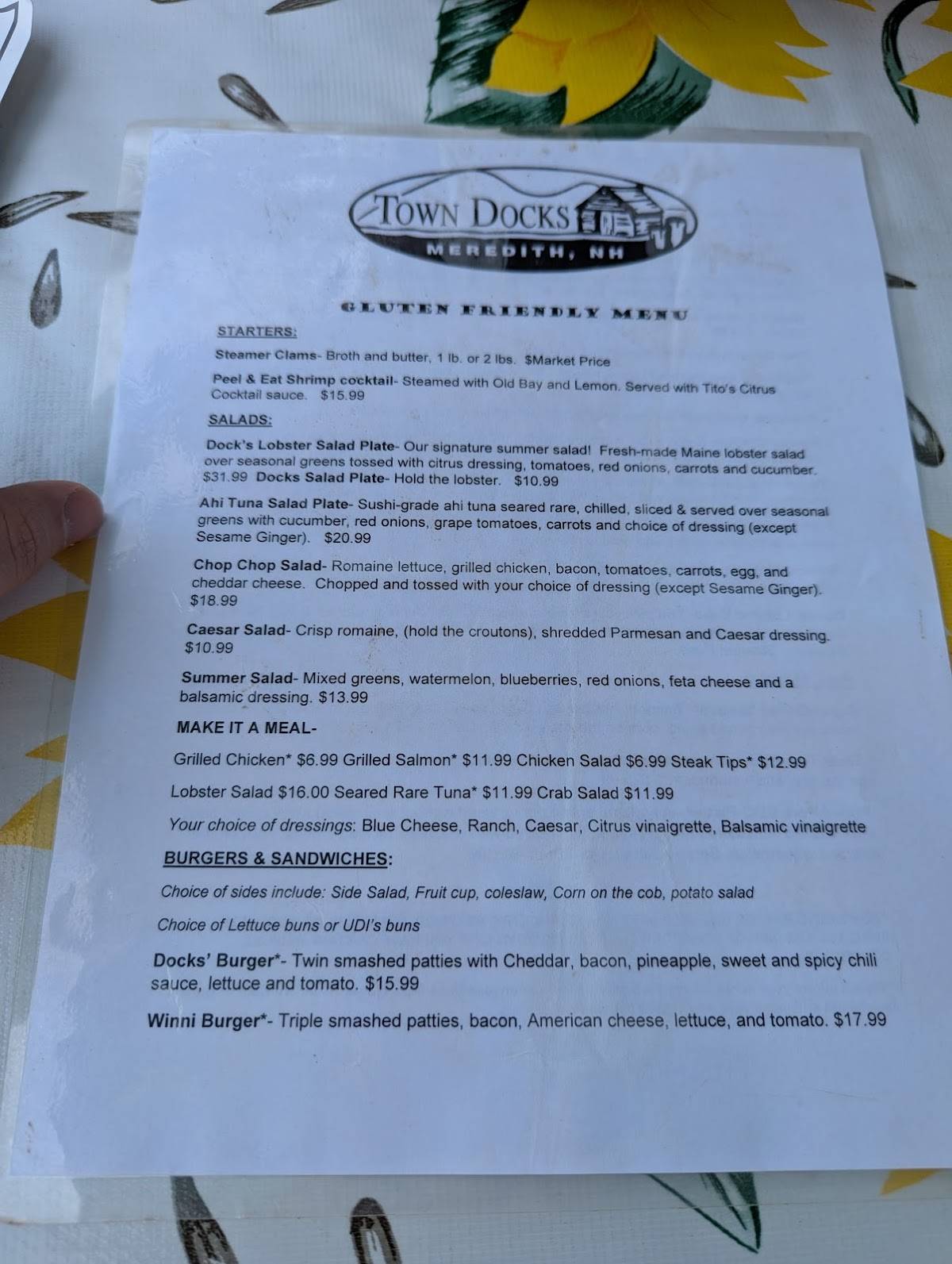 Menu at Town Docks Restaurant - Summers Only, Meredith