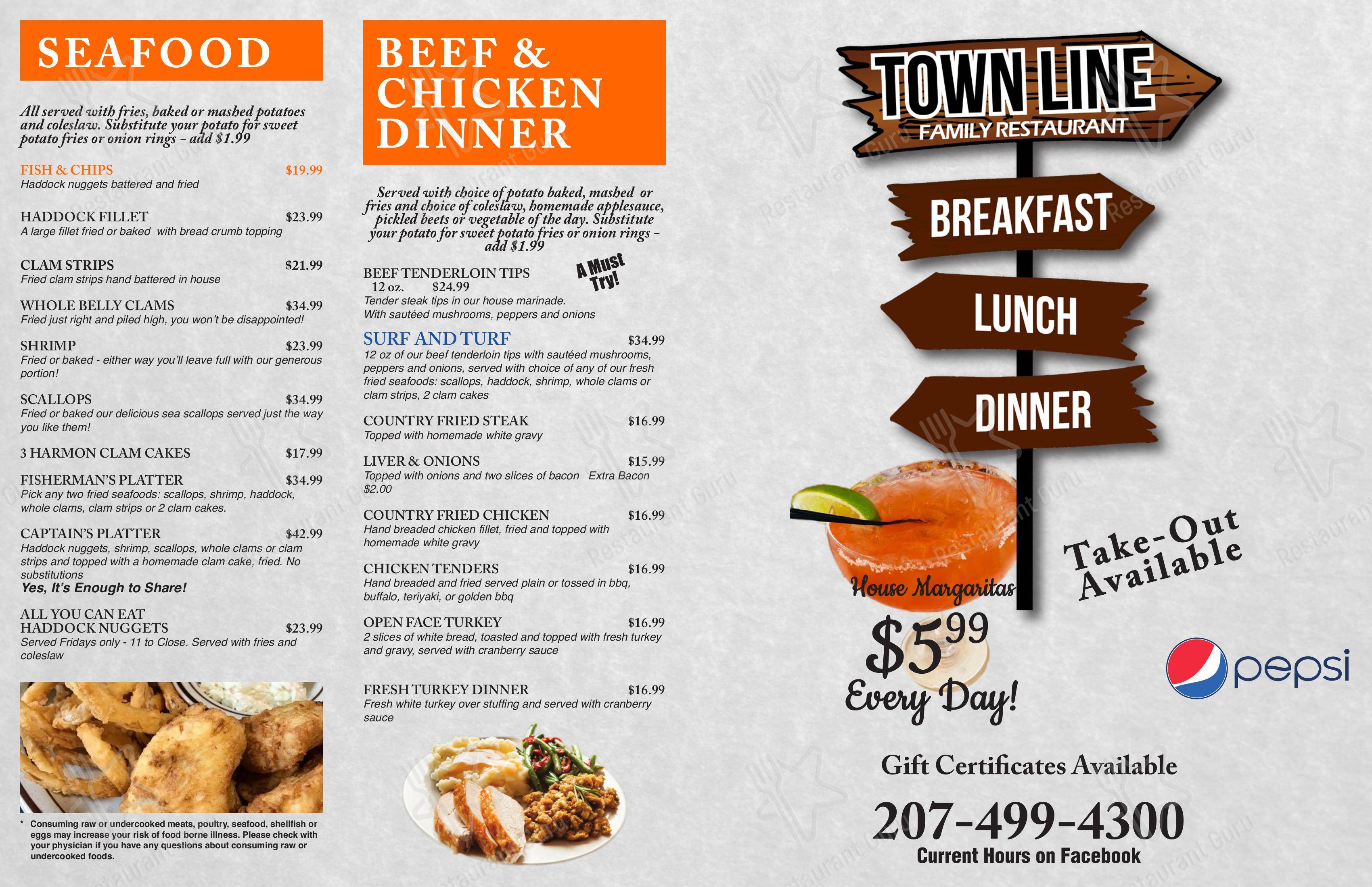 Menu at Town Line Family Restaurant, Lyman, 10 New County Rd