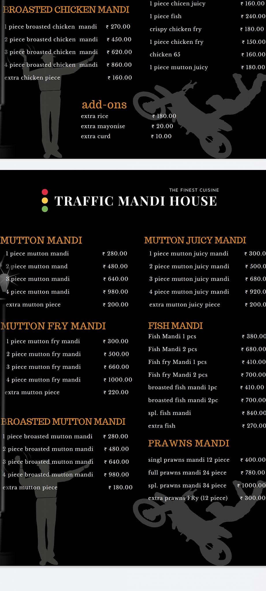 Menu at Traffic Mandi House, Hyderabad