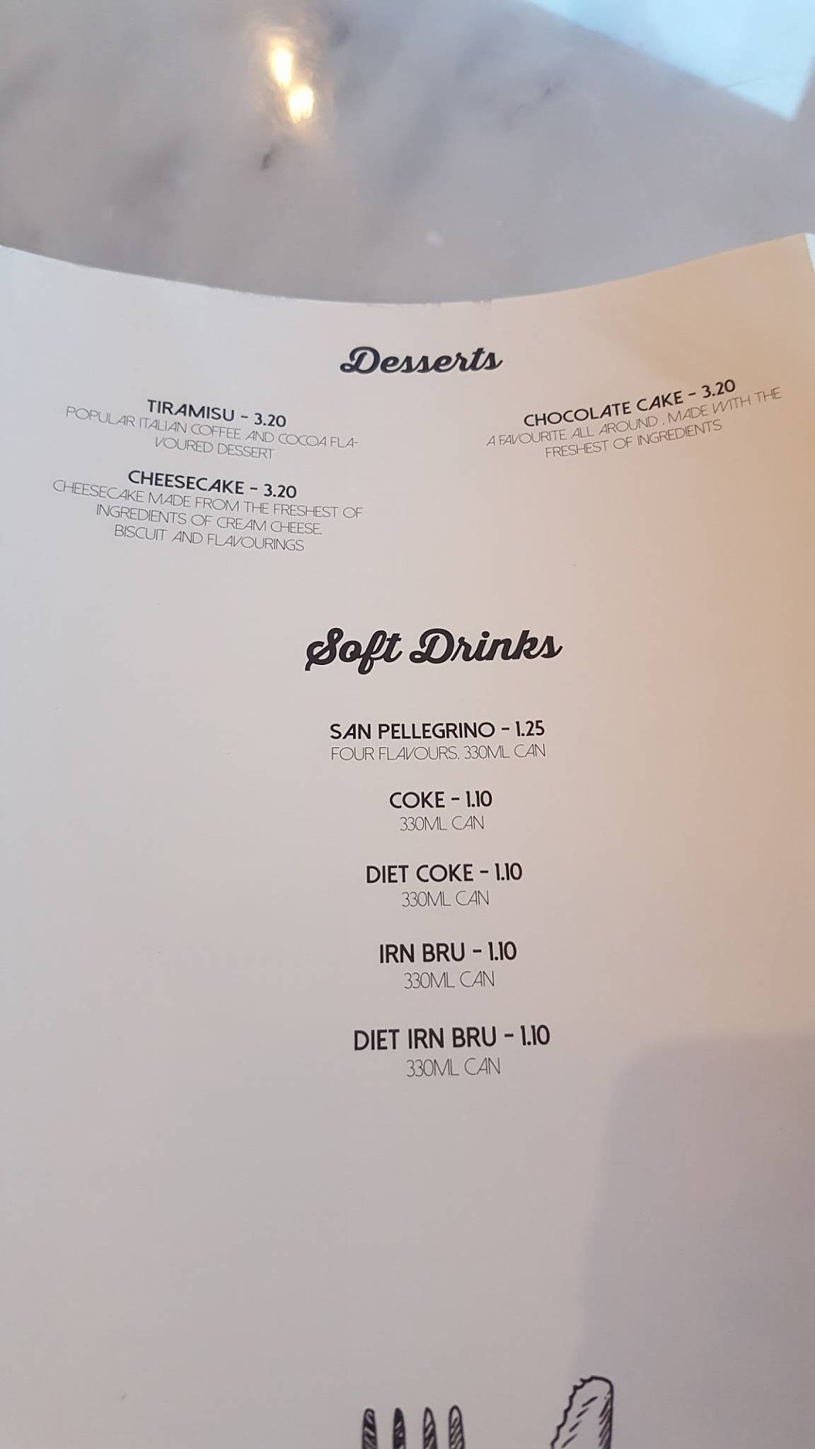 Menu at Trattoria Genova restaurant, Paisley