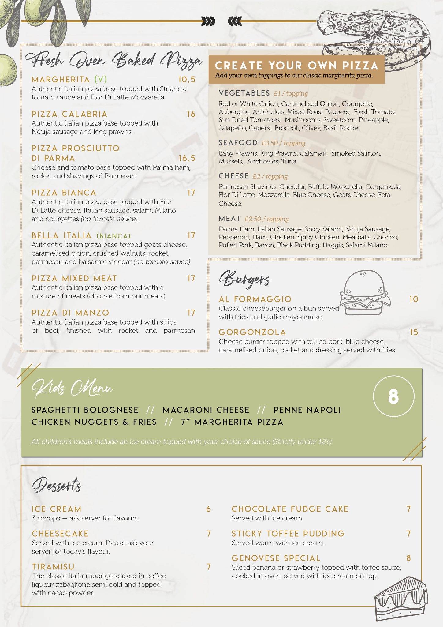 Menu at Trattoria Genova restaurant, Paisley