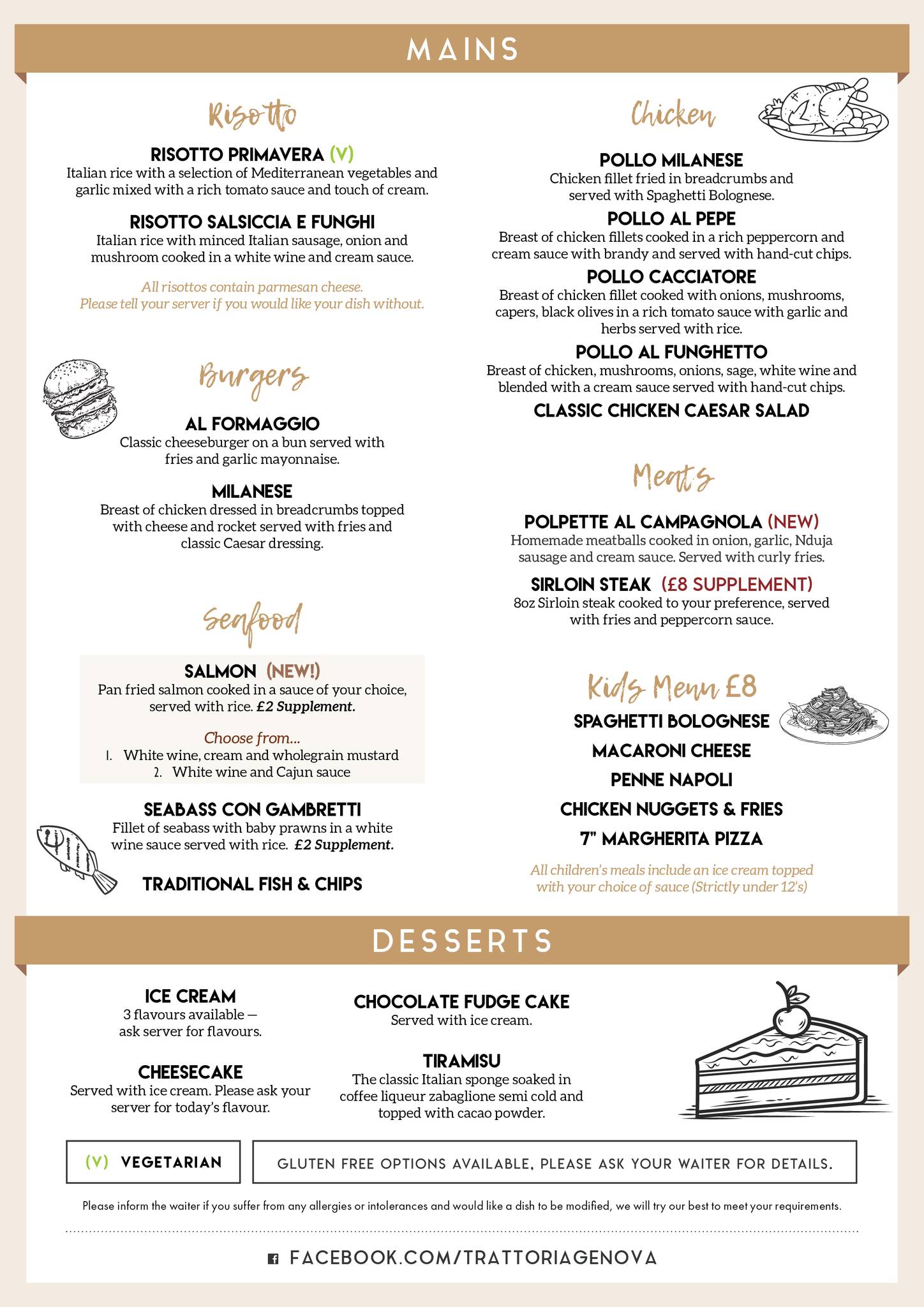Menu at Trattoria Genova restaurant, Paisley