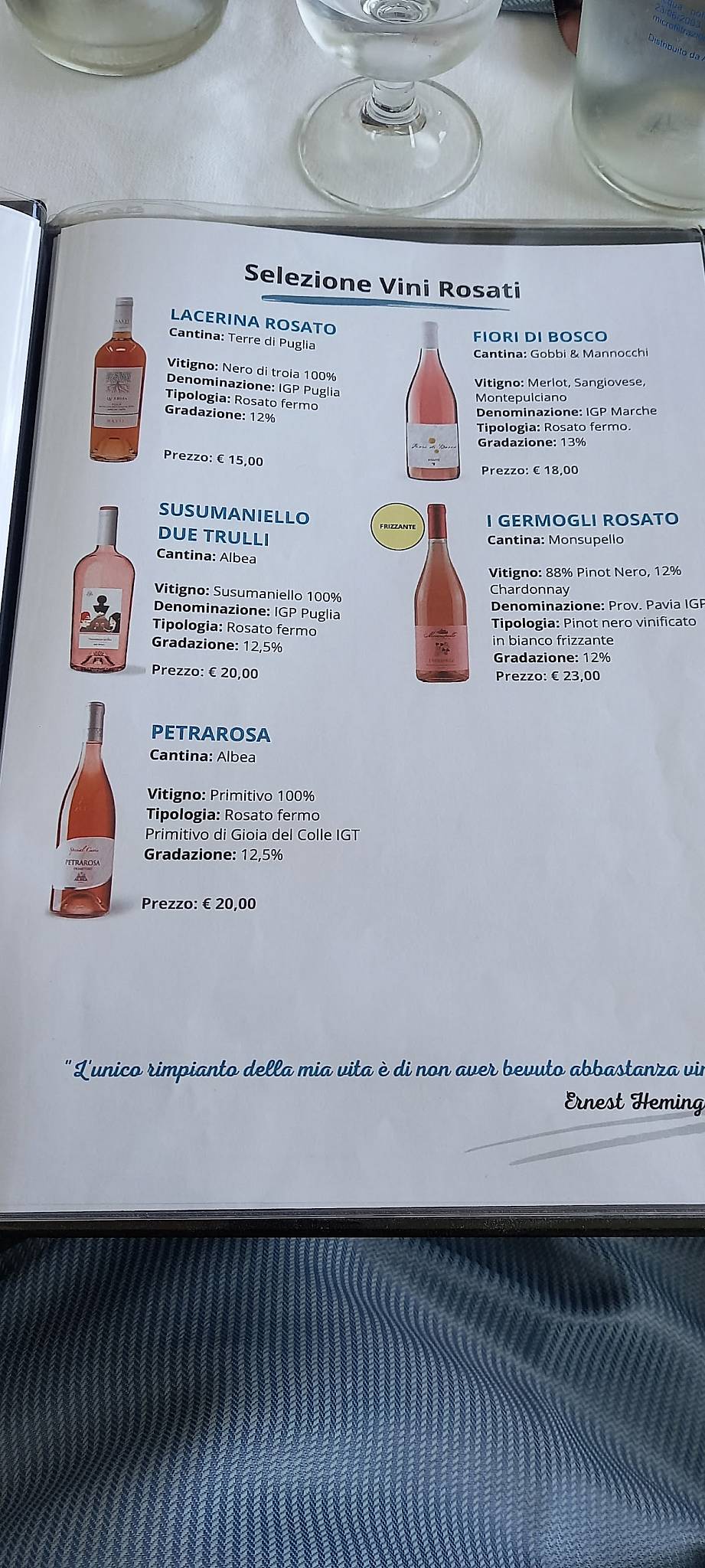 Speisekarte von Trattoria Pane e Pomodoro restaurant, Italien Speisekarte von Trattoria Pane e Pomodoro restaurant, Italien