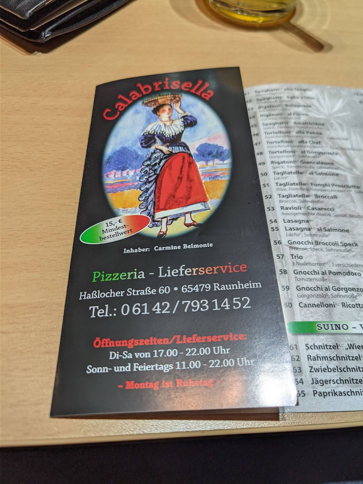 Menu at Trattoria Pizzeria Calabrisella, Raunheim