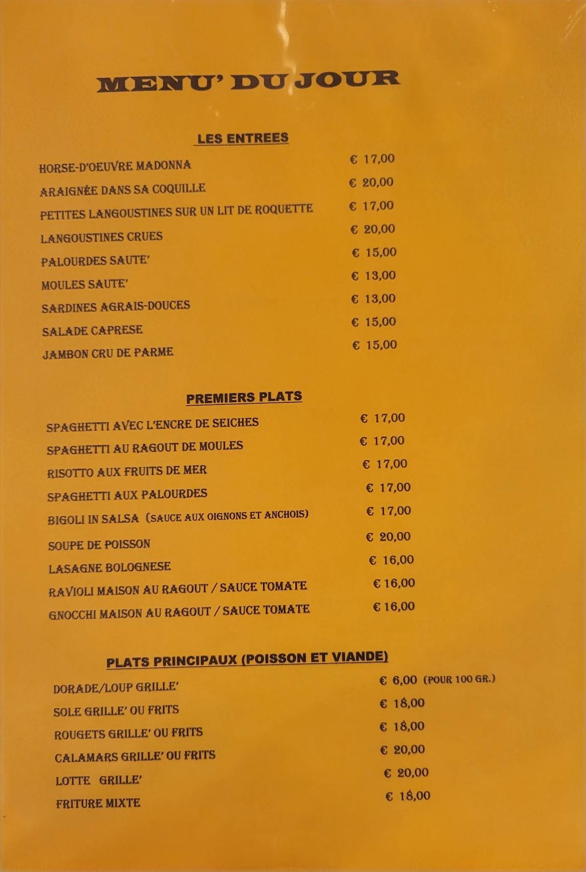 La Madonna Venice Menu Trattoria Alla Madonna Menu And Prices In