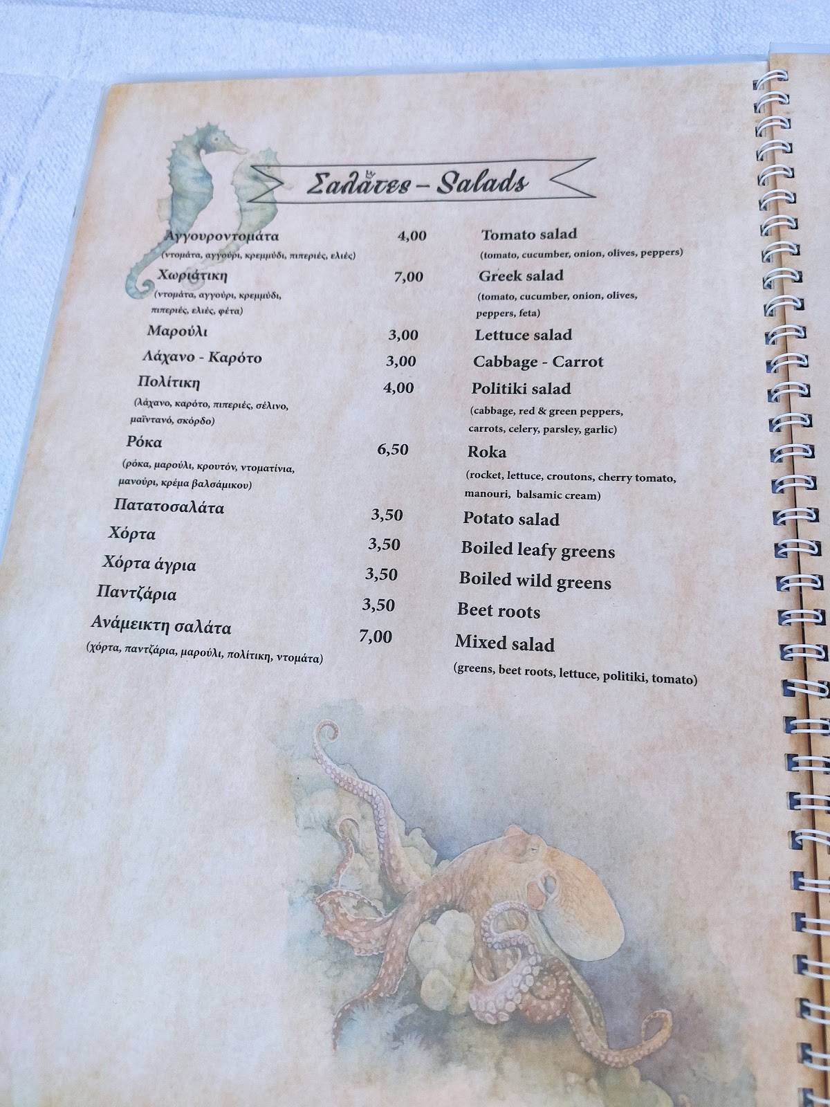 Menu at Treli Garida, Preveza, Andrianoupoleos 7