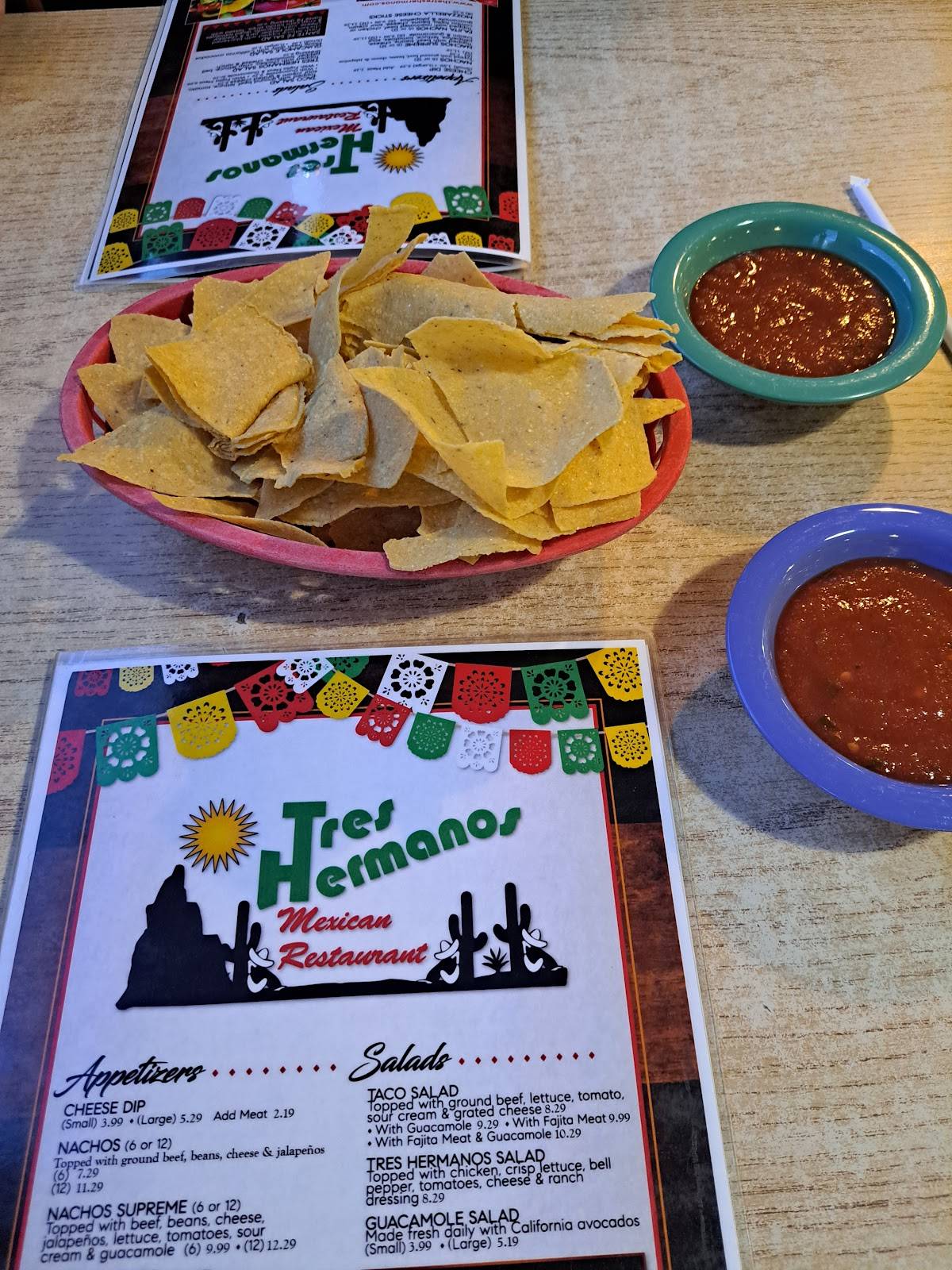 Menu at Tres Hermanos restaurant, Whitney
