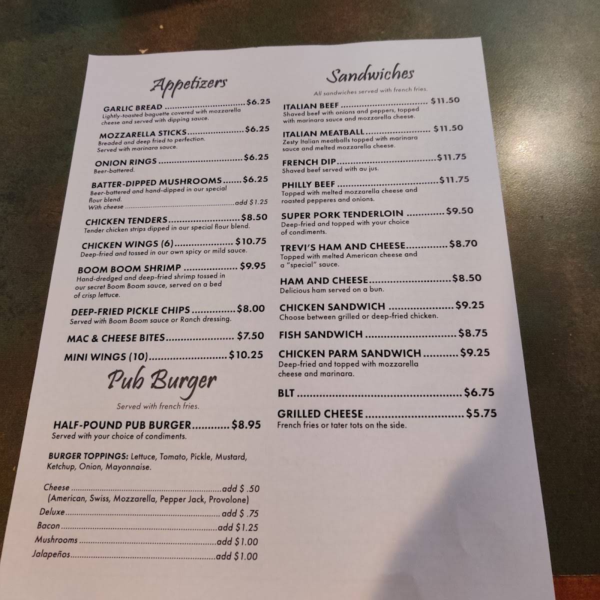 Menu at Trevi's Italian Restaurant, Osceola