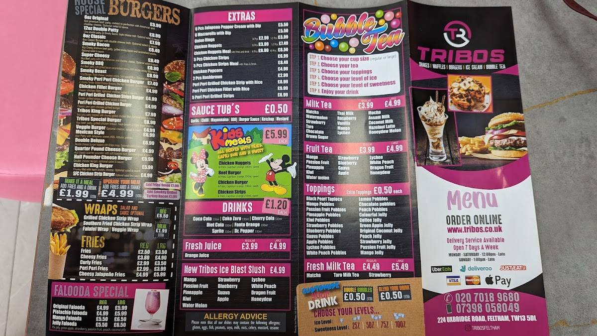 Menu at Tribos restaurant, Feltham