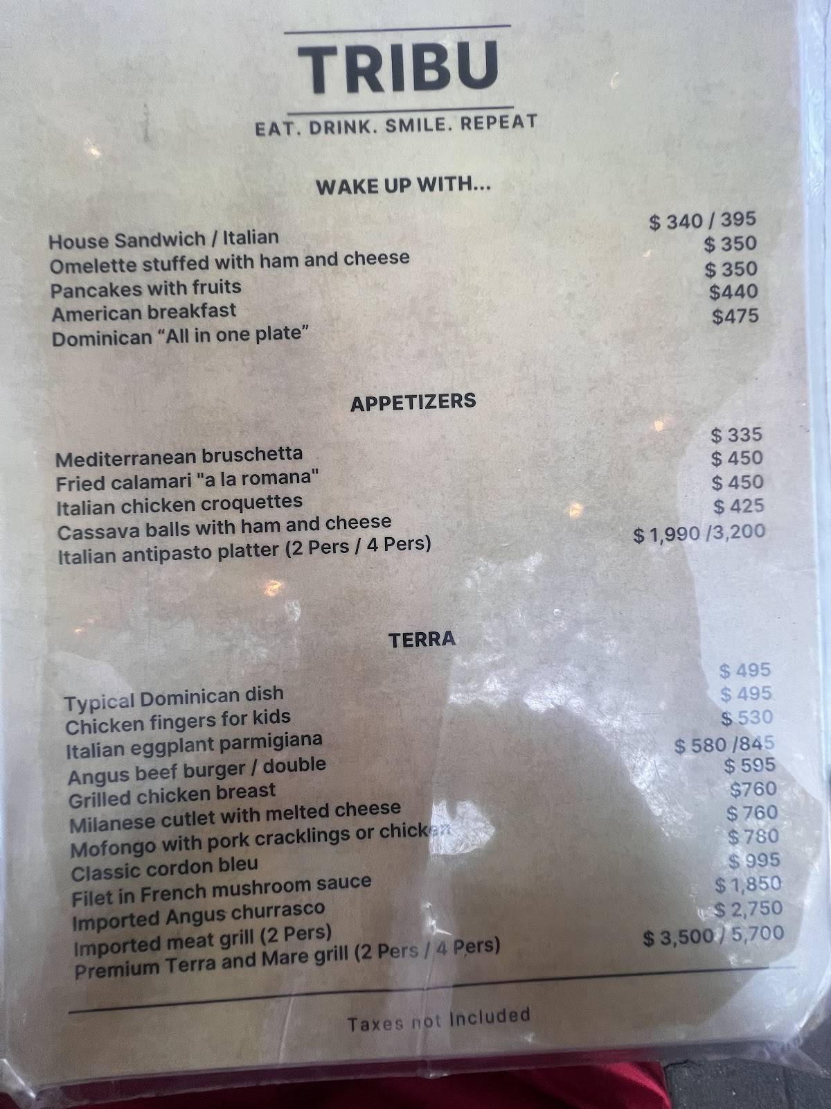 Carta de Tribu restaurante, Santo Domingo