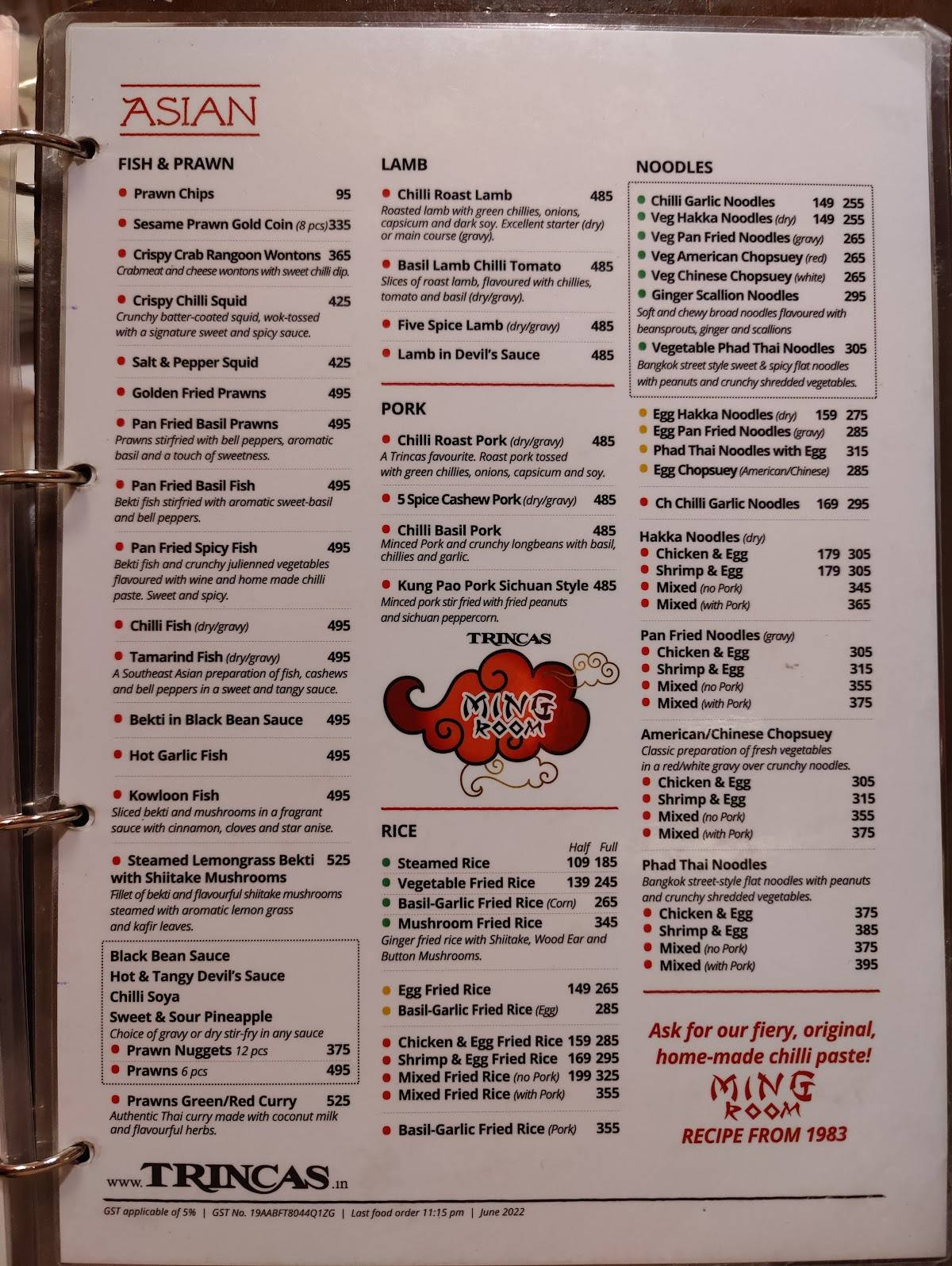 Menu at Trincas Restaurant & Bar, Kolkata