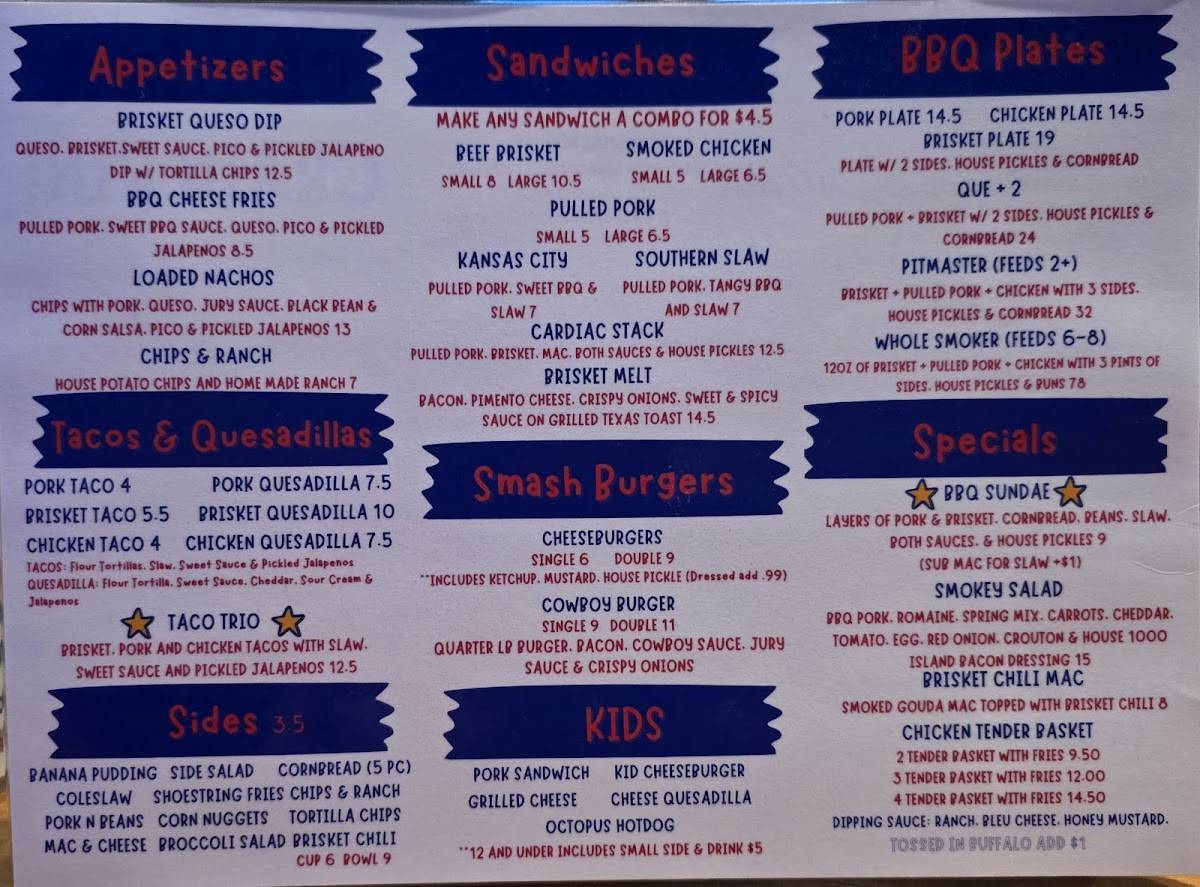 Menu at Triplets BBQ, Cadiz