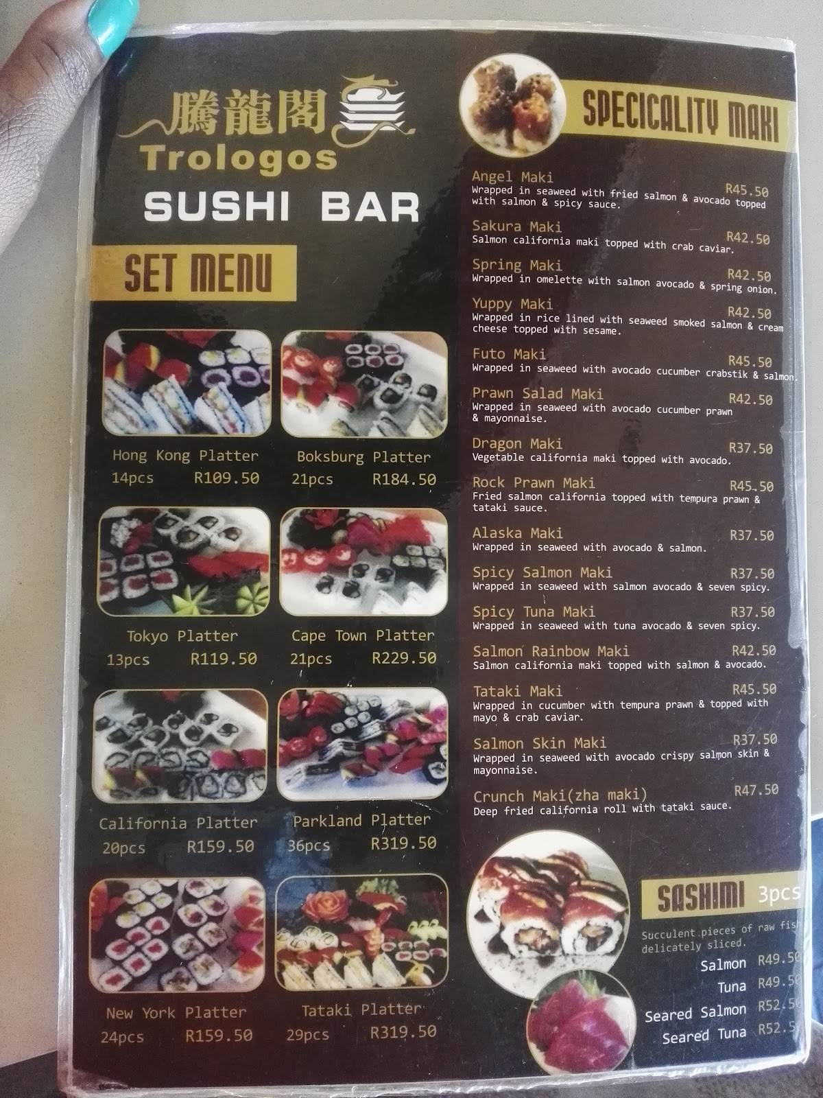 Menu at Trologos Sushi Bar, Cape Town