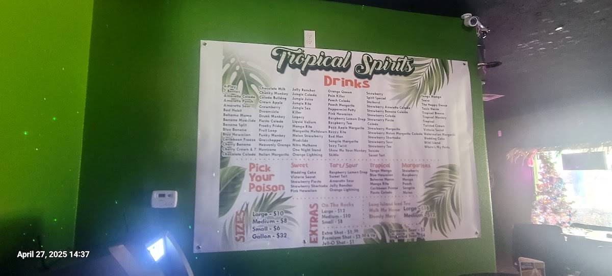 Menu at Tropical Spirits pub & bar, Sulphur