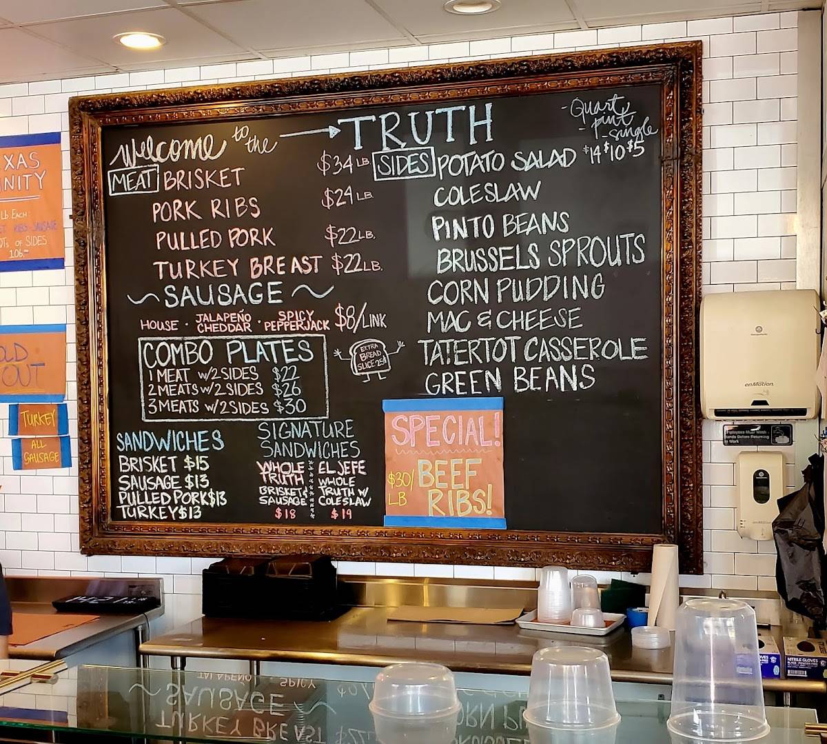 Menu at Truth BBQ, Houston
