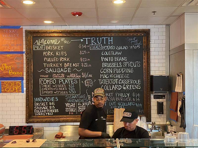 Menu at Truth BBQ, Houston