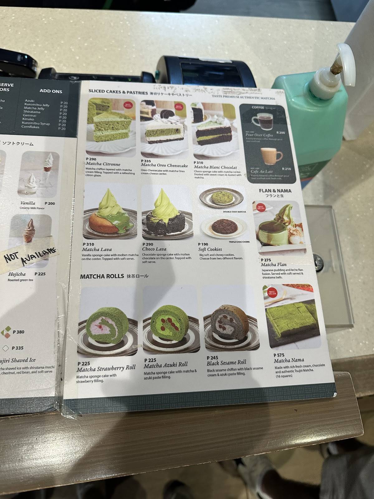 Menu at Tsujiri desserts, Makati, Ayala Center