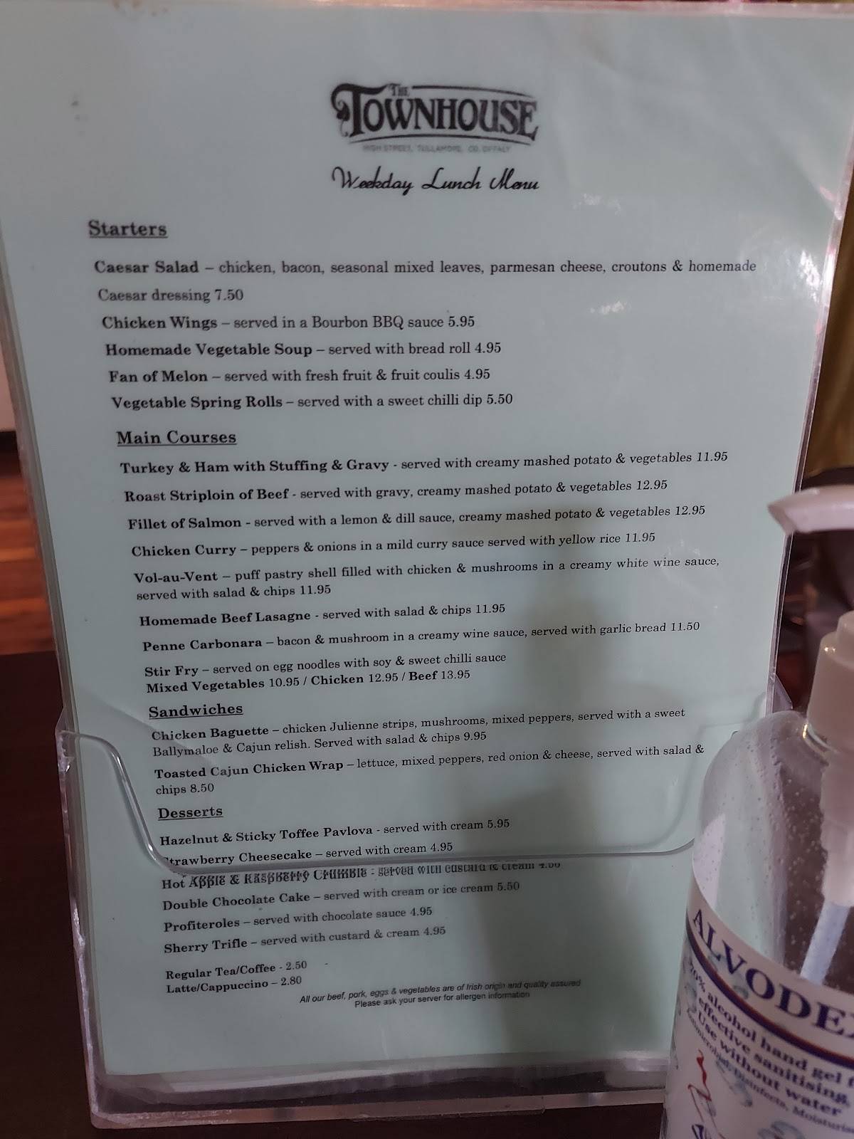 Menu at The Townhouse Tullamore restaurant, Tullamore