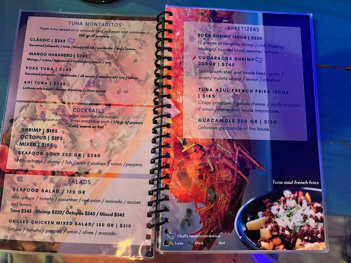 Menu at Tuna Azul Zona Romantica restaurant, Puerto Vallarta
