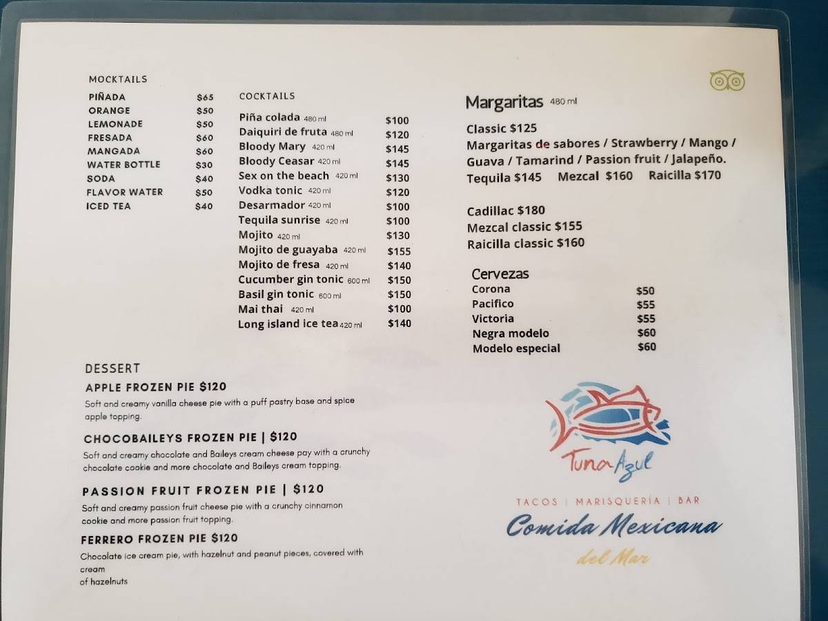 Menu at Tuna Azul Zona Romantica restaurant, Puerto Vallarta
