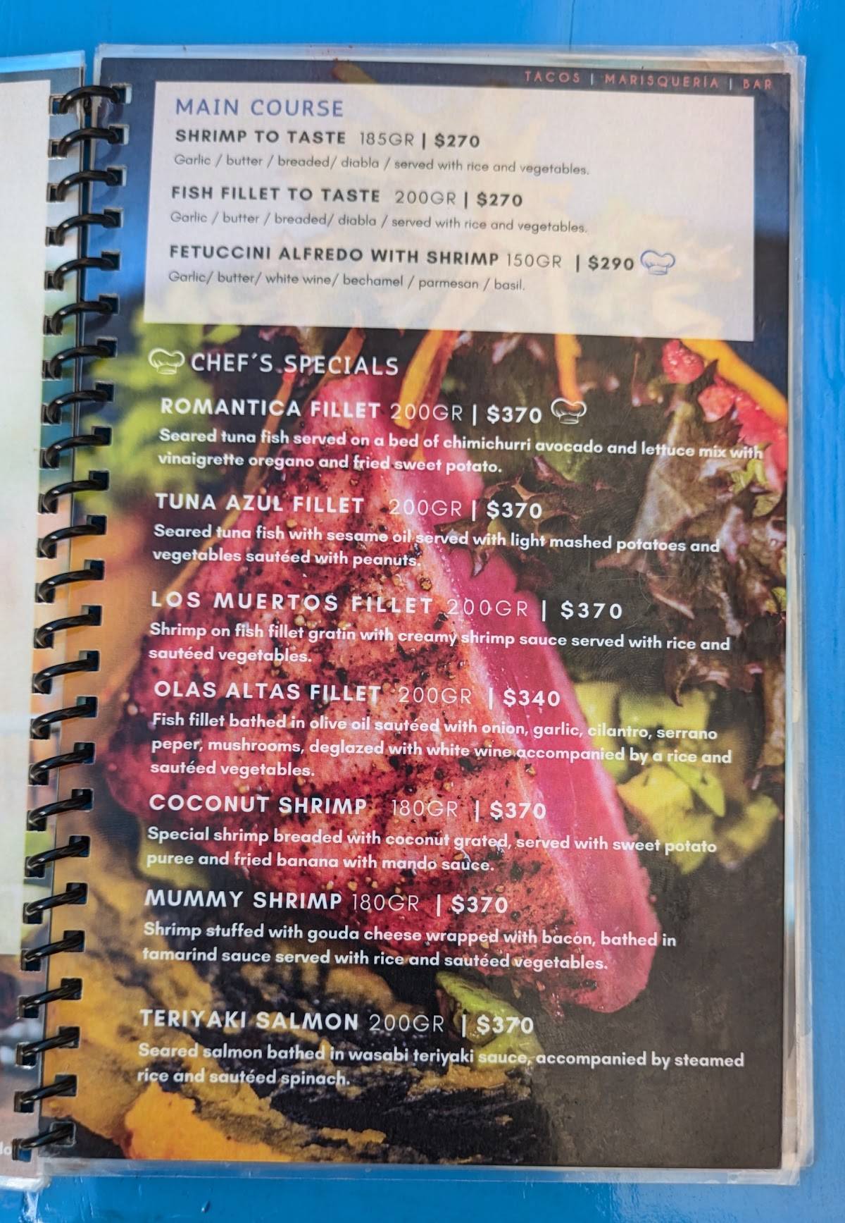 Menu at Tuna Azul Zona Romantica restaurant, Puerto Vallarta