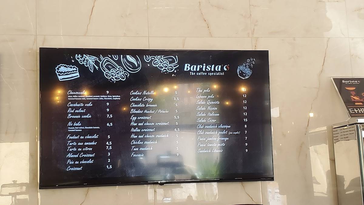 Menu at Barista's Café, Tunis