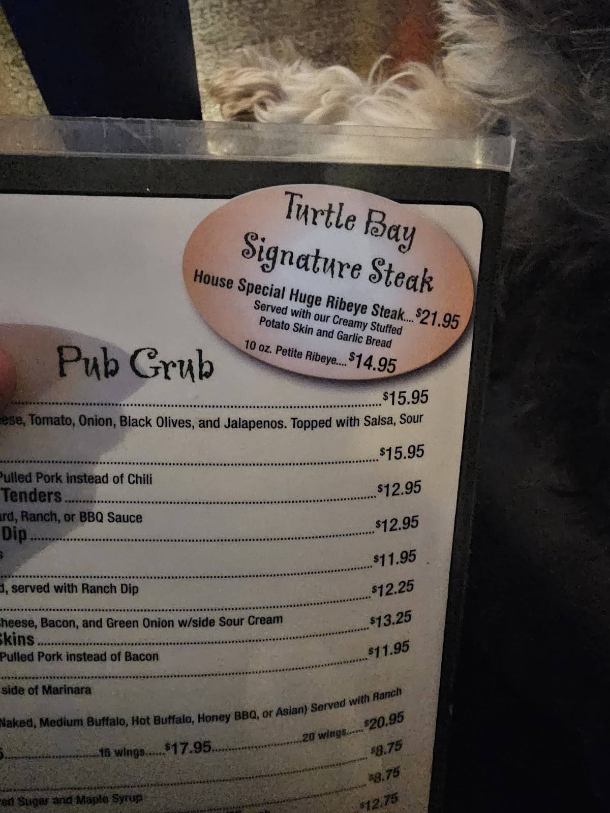 Menu at Turtle Bay pub & bar, New Orleans