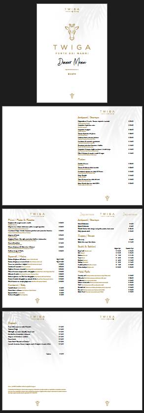 Menu da Twiga Versilia ristorante, Marina di Pietrasanta, V.le Roma