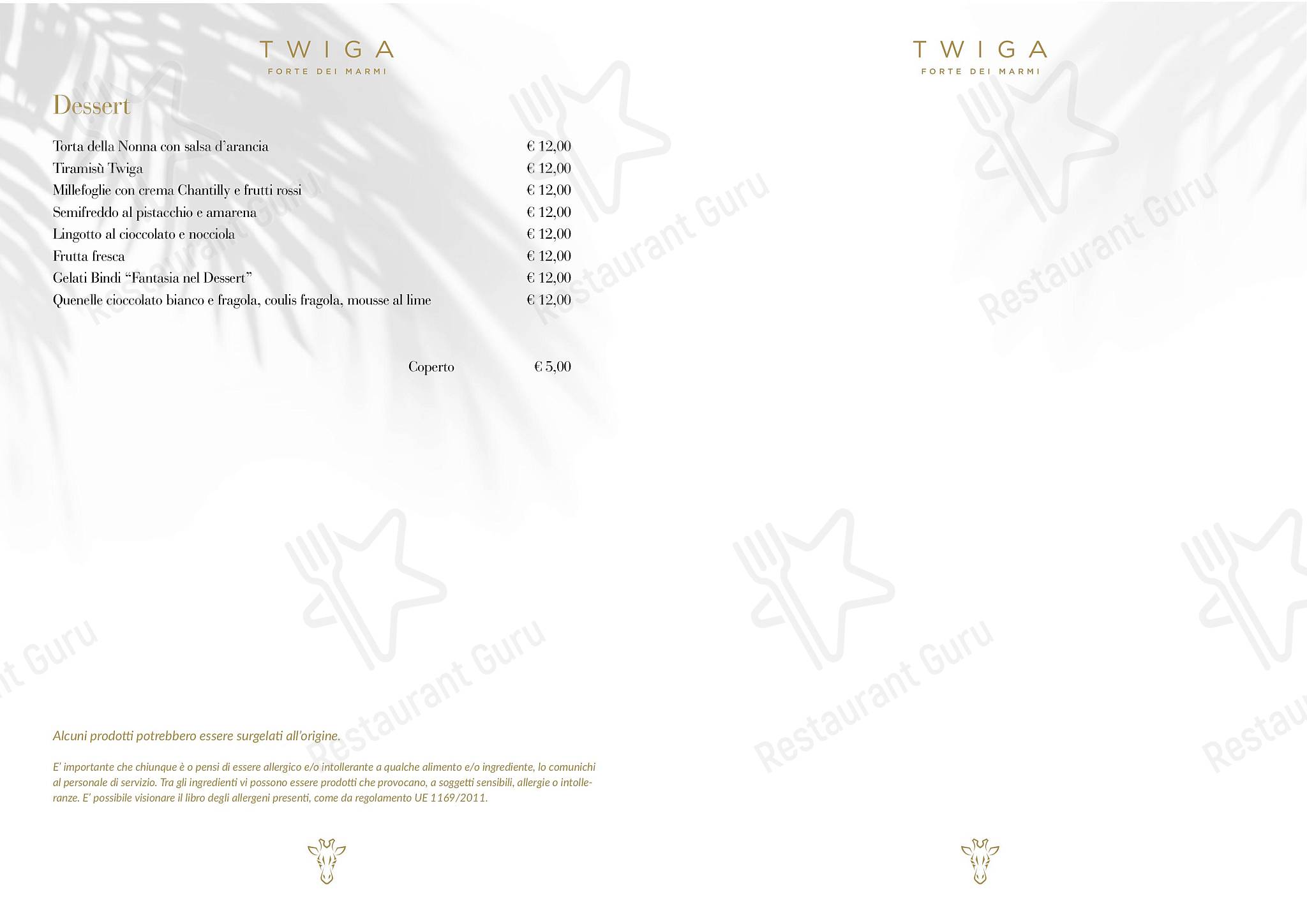 Menu da Twiga Beach Club, Marina di Pietrasanta, Viale Roma